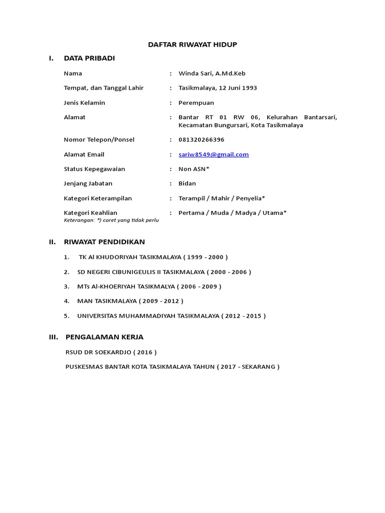 CV Winda Sari: Bidan di Tasikmalaya | PDF