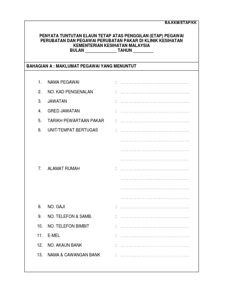 Etap KK Borang | PDF