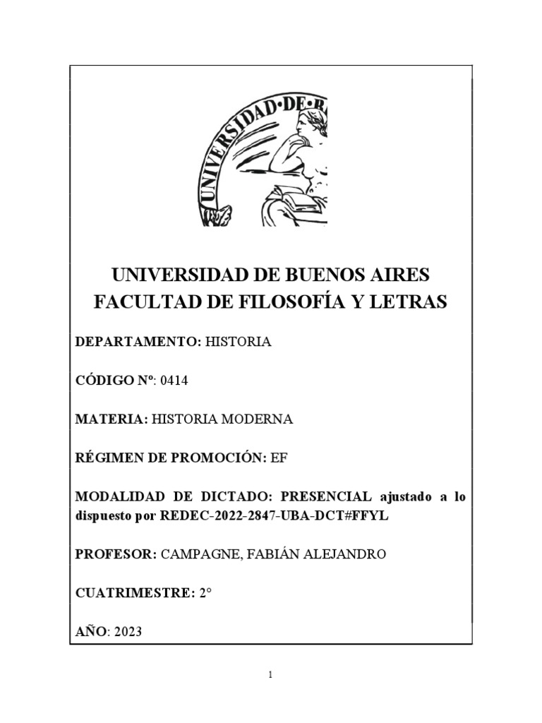 0414 - Historia Moderna - Campagno - 2C 2023 | PDF
