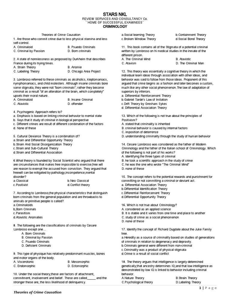 Theories of Crime Causation JULY 2023 | PDF | Criminology | Deviance ...