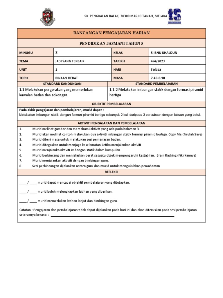 RPH PJ Tahun 5 Miggu 3 | PDF