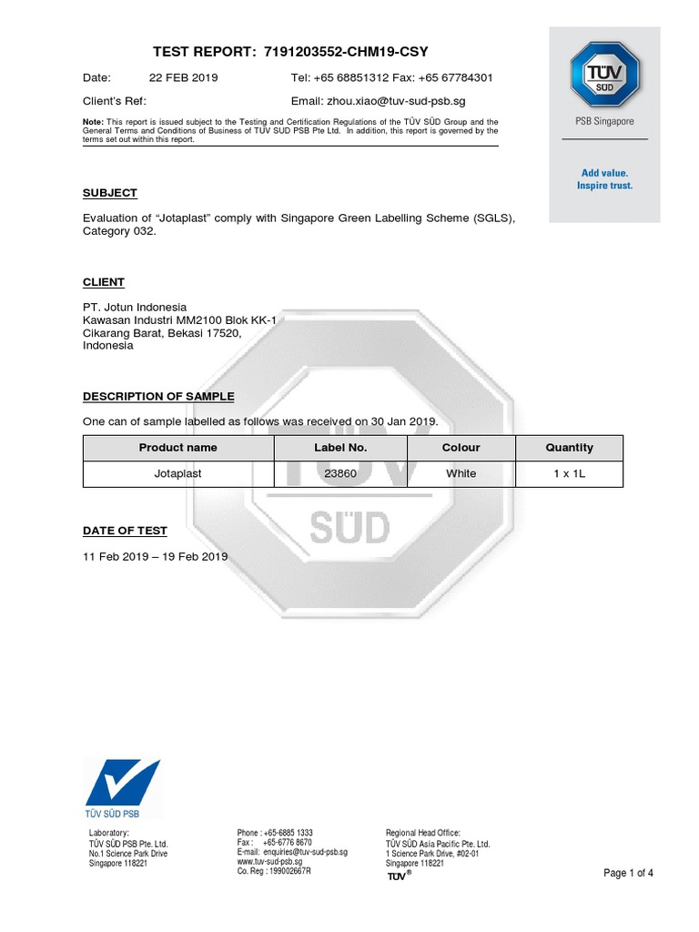 Jotaplast Test Report | PDF | Volatile Organic Compound | Gas ...