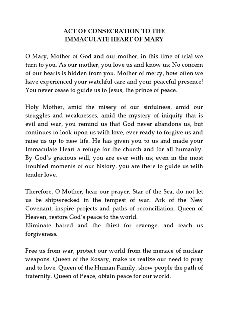 Act of Consecration To The Immaculate Heart of Mary 2023 | PDF