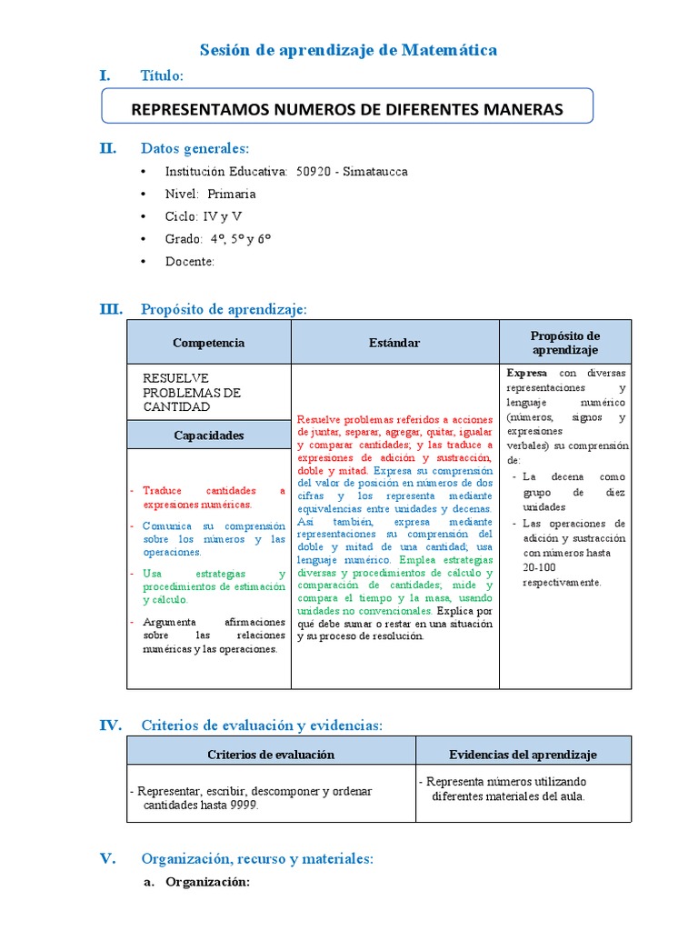 Sesion Representamos Numeros de Diferentes Formas | PDF | Sustracción ...