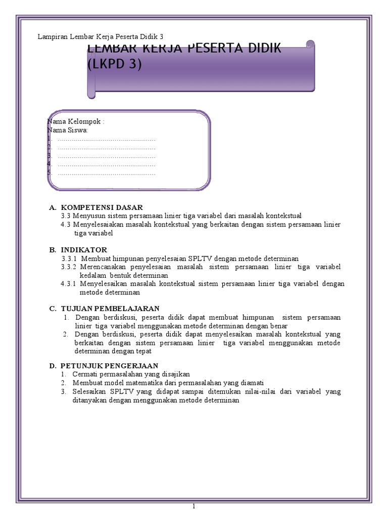 LKPD 3 SPLTV | PDF