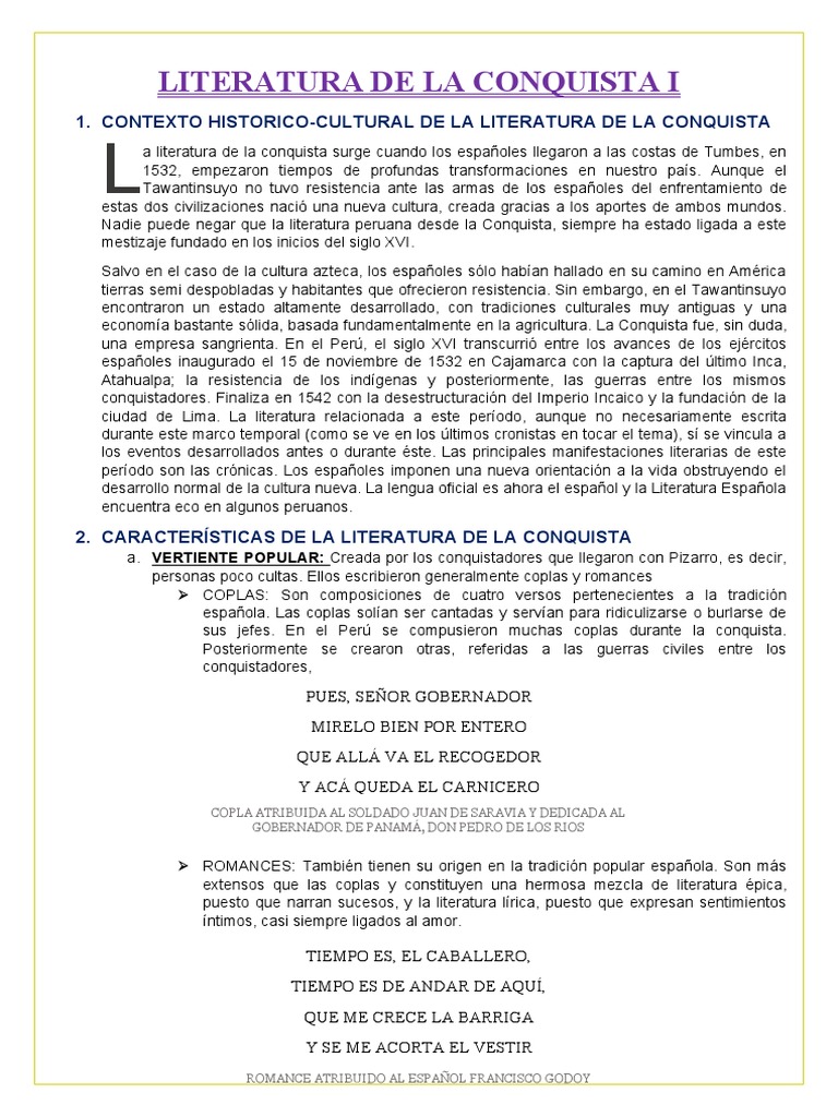 LITERATURA de La Conquista | PDF