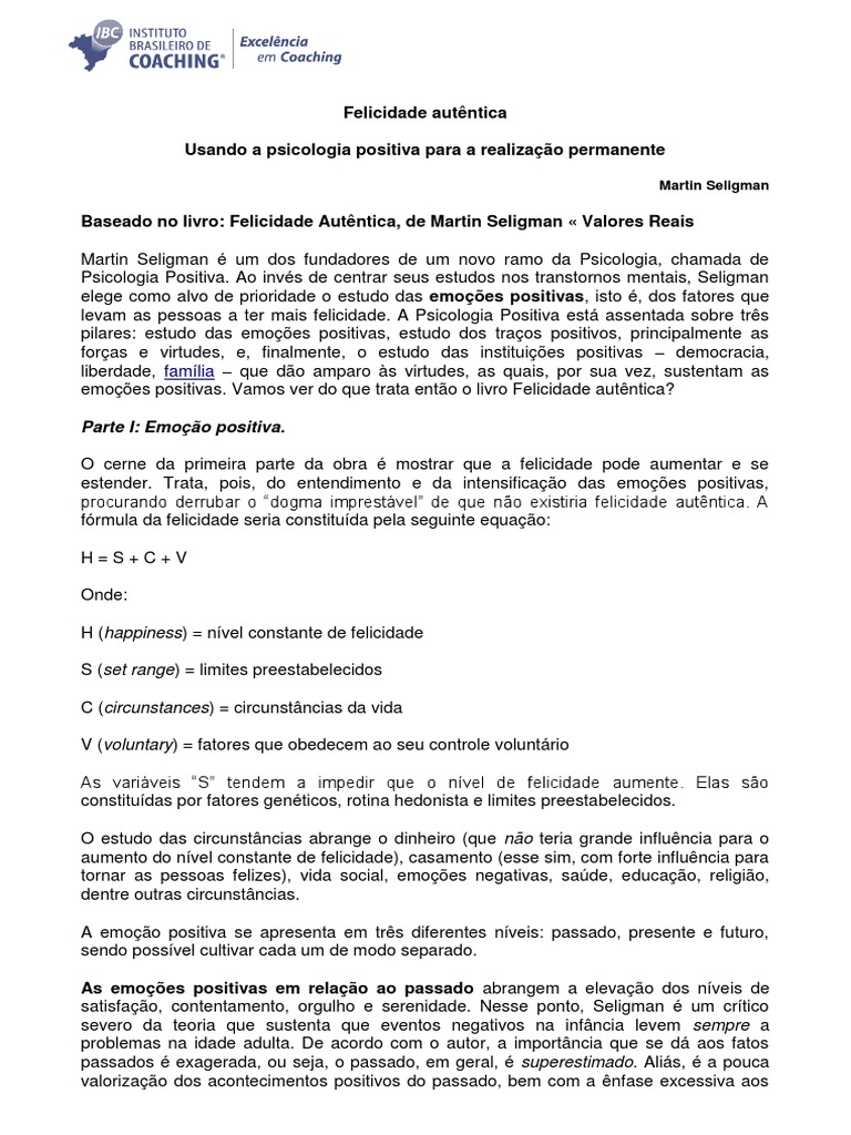Felicidade Autêntica - Psicologia Positiva FLOW | PDF