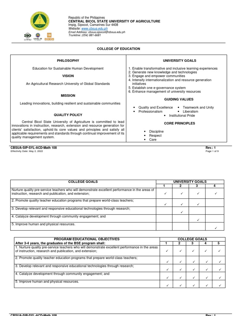 Math 108 Syllabus Final | PDF
