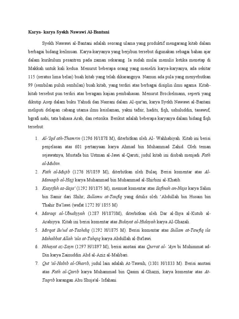 Karya Fiqh Syekh Nawawi Al-Bantani | PDF