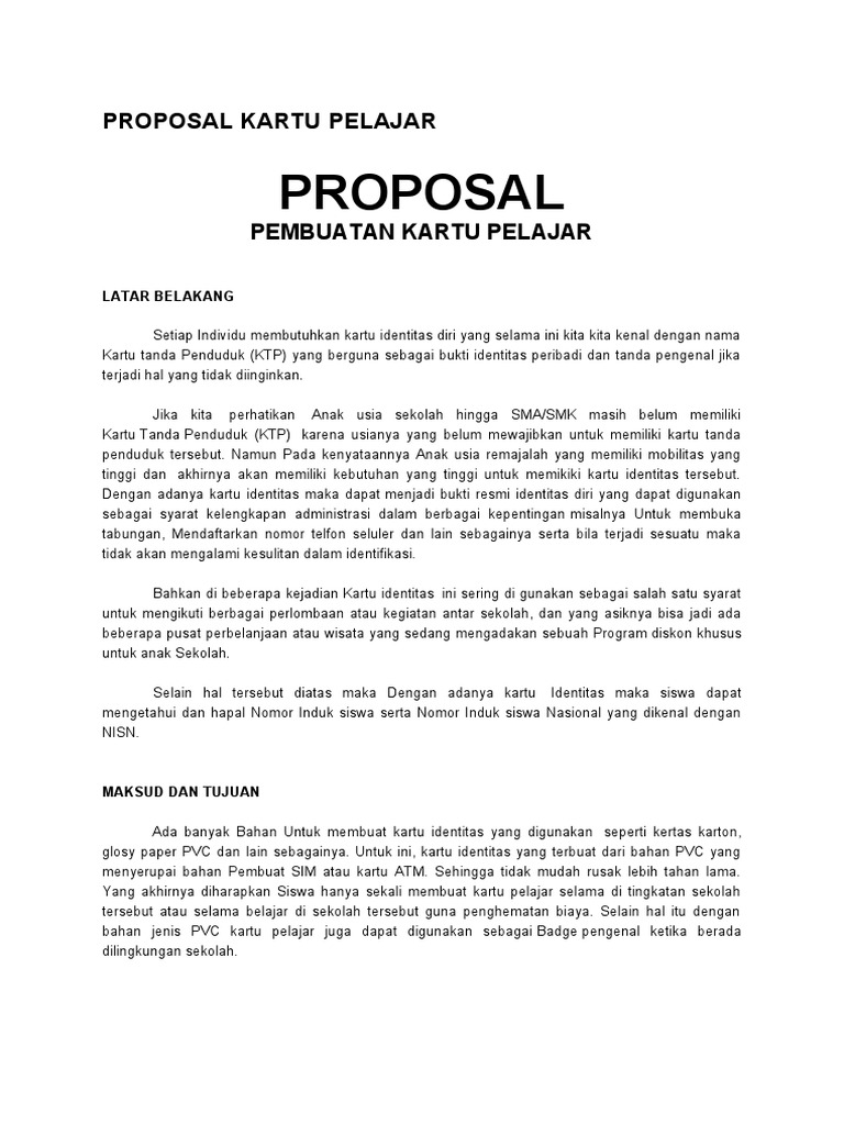 Proposal Pembuatan Kartu Pelajar | PDF | Karier & Perkembangan