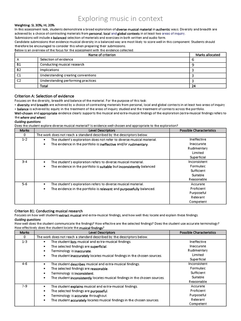 Exploring Music in Context Assessment Criteria | PDF | Cognition | Learning