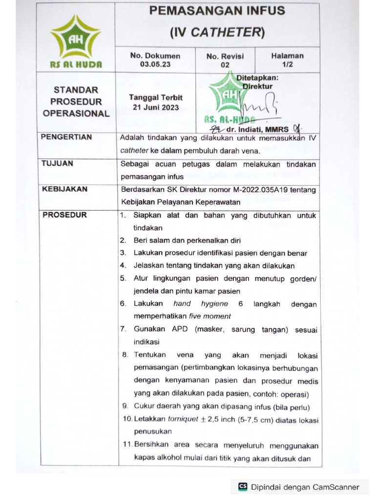 Spo Pemasangan Infus 2023 | PDF