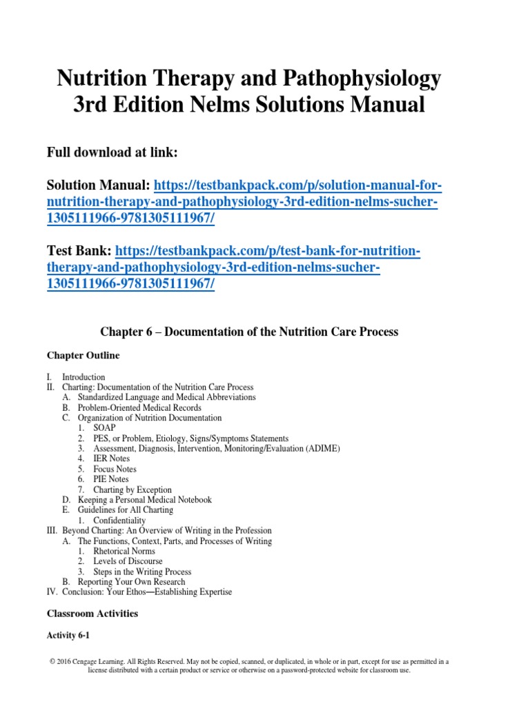 Nutrition Therapy and Pathophysiology 3rd Edition Nelms Solutions ...