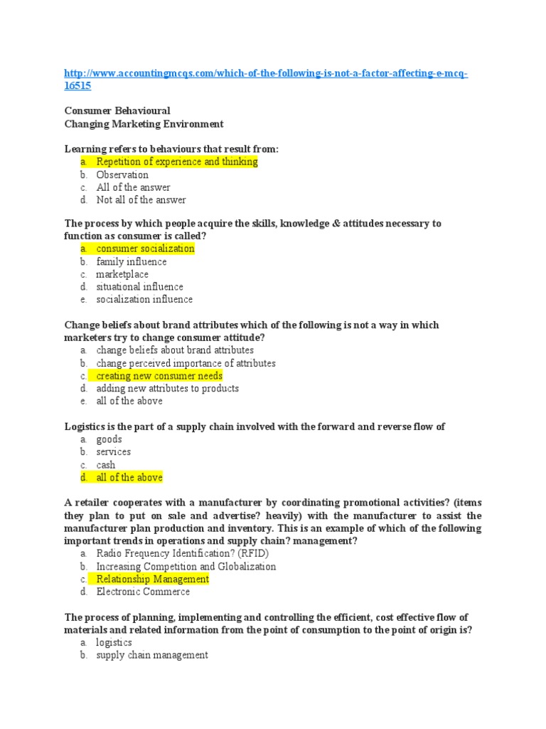 CSCA Pre Test | PDF | Logistics | Supply Chain