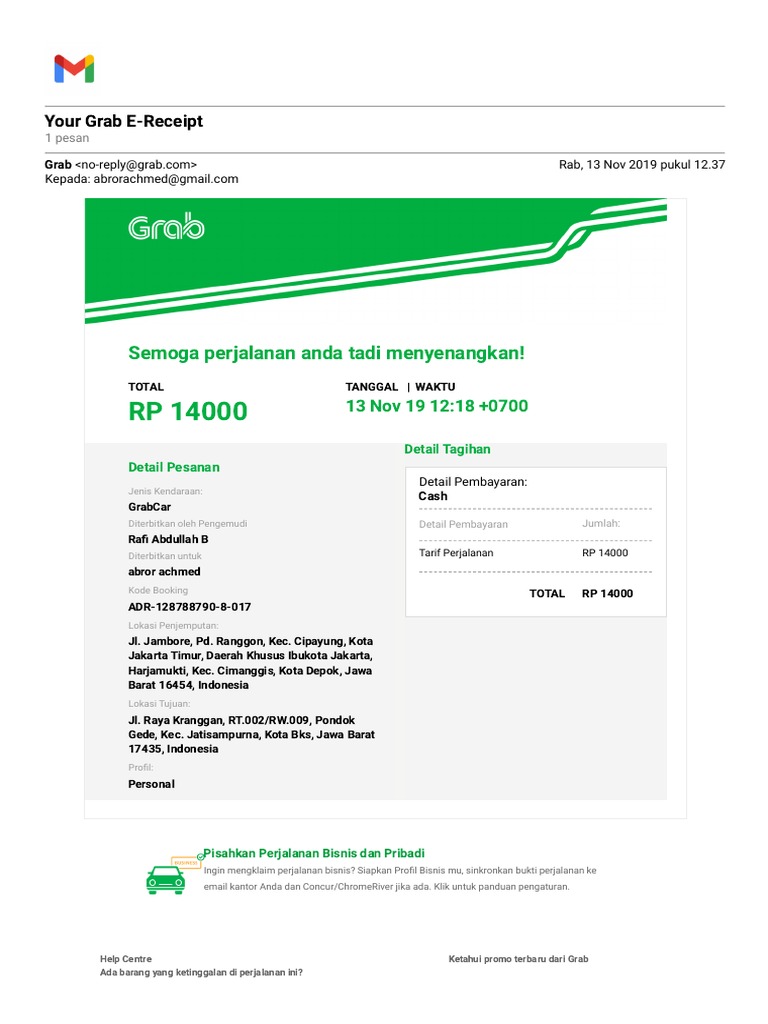 Gmail - Your Grab E-Receipt | PDF