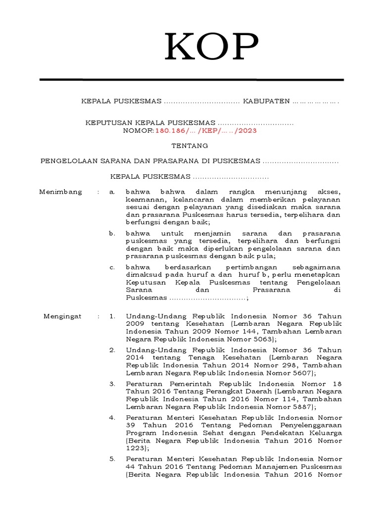 Pengelolaan Sarana Puskesmas 2023 | PDF