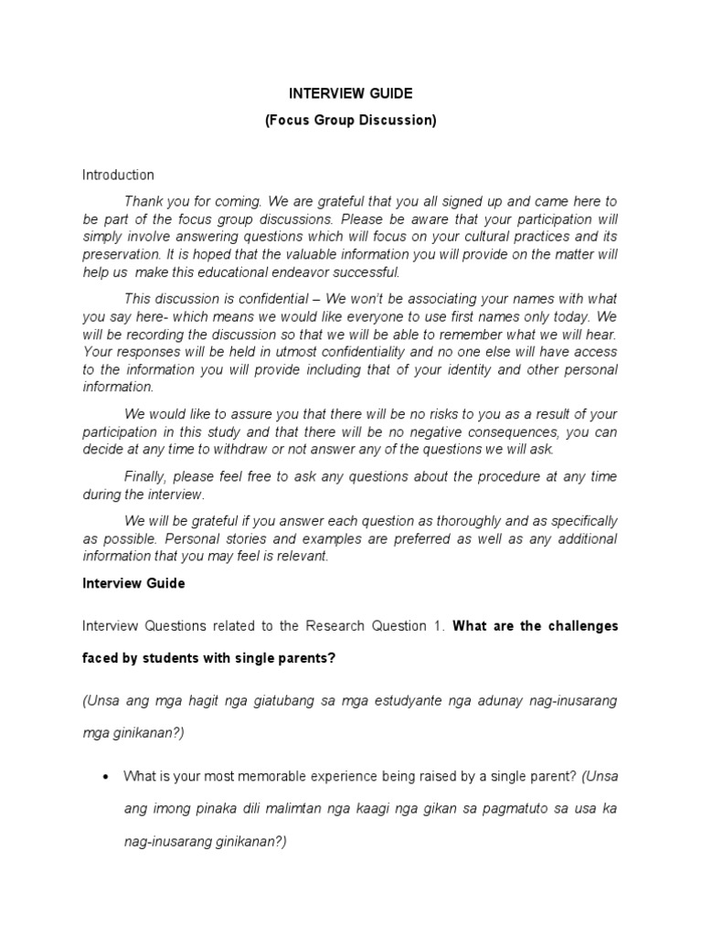 Appendix CD Interview Guide FDG Idi | PDF