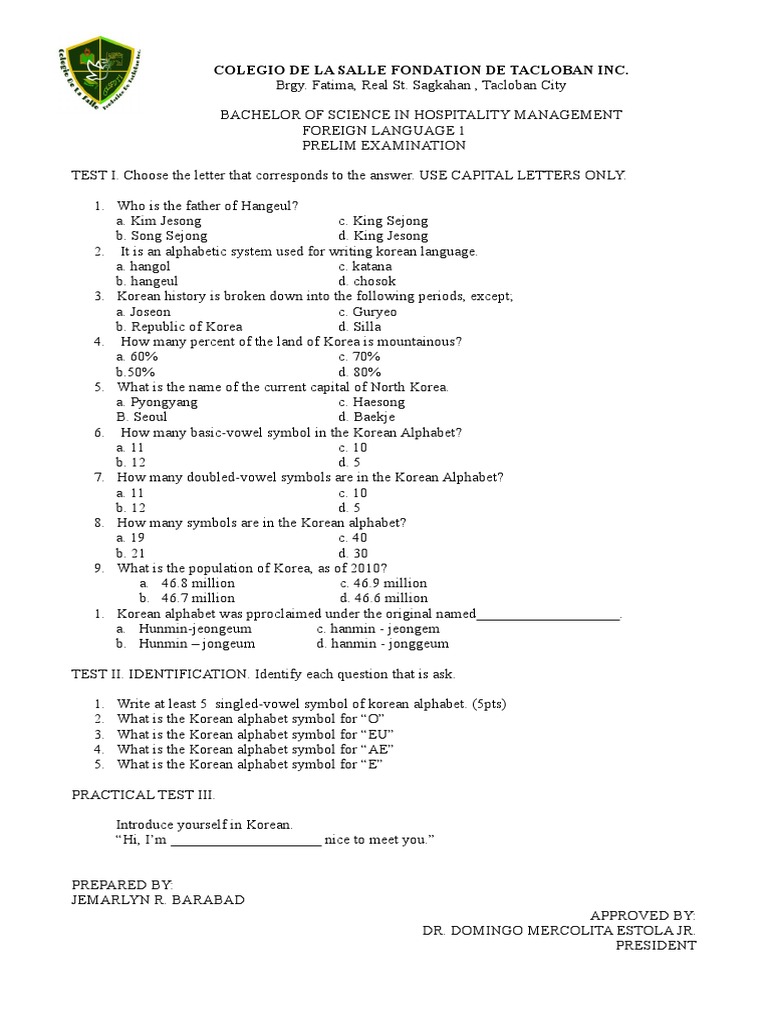 Foreign Language Prelim | PDF