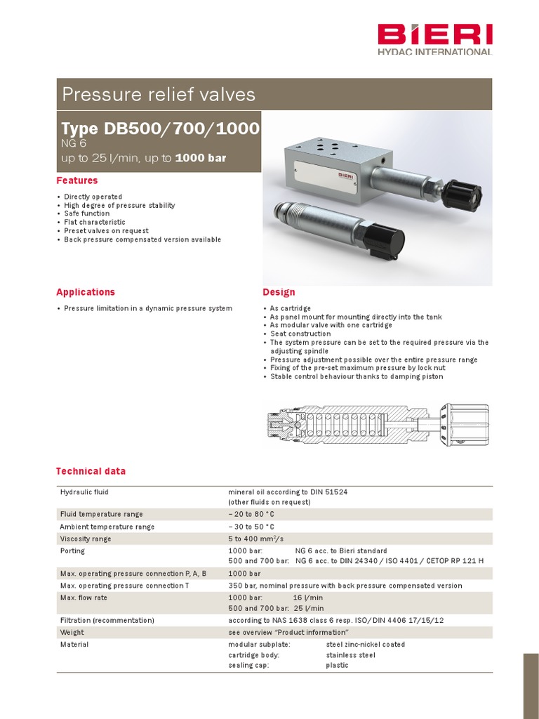 Bieri Hydraulik Pressure Relief Valves | PDF | Valve | Applied And ...