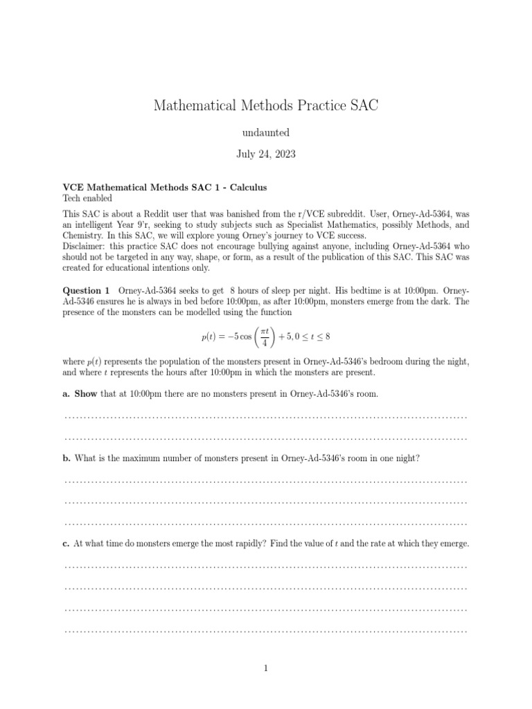 Maths Methods SAC 1 | PDF