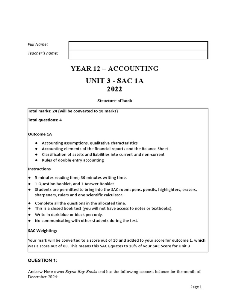 2022 - SAC 1A Question Book Official | PDF