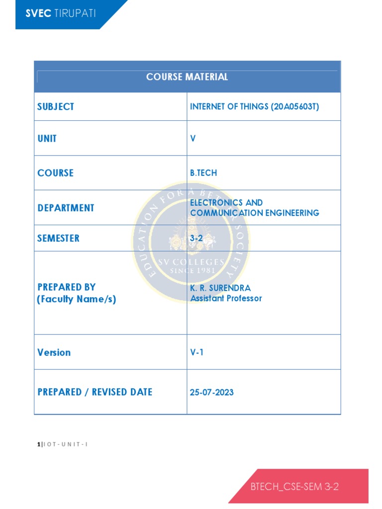 UNIT-5 IOT Course Material New | PDF