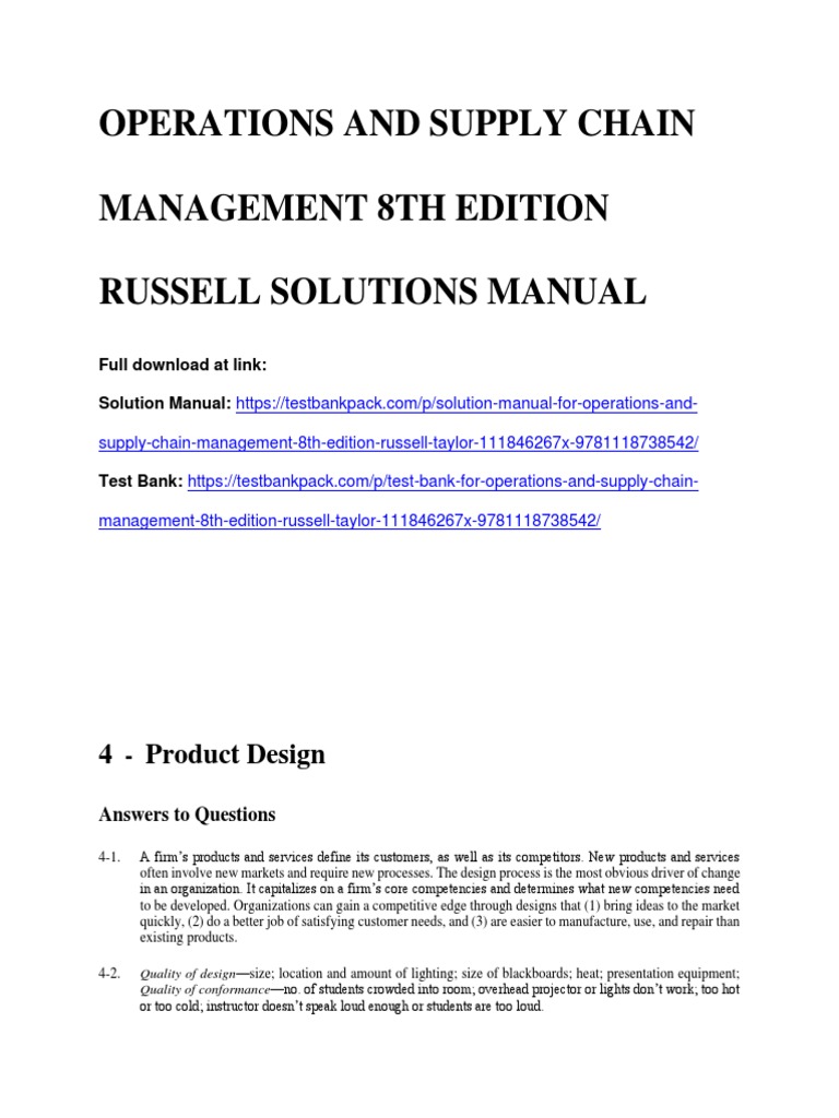 Operations and Supply Chain Management 8th Edition Russell Solutions Manual 1 | PDF
