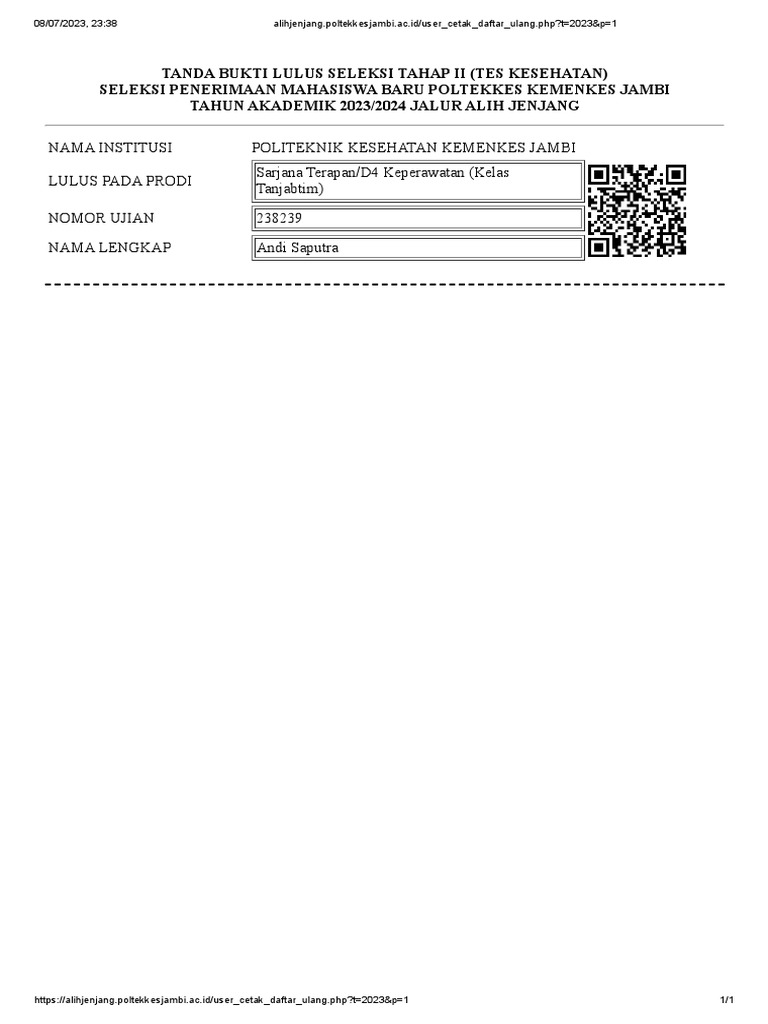 Alihjenjang - Poltekkesjambi.ac - Id User Cetak Daftar Ulang - PHP T 2023&p 1 | PDF