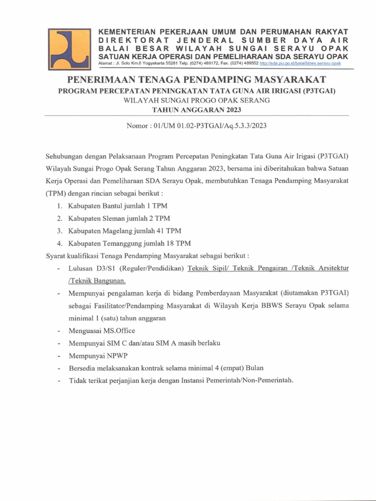 Penerimaan TPM 2023 BBWS SO | PDF