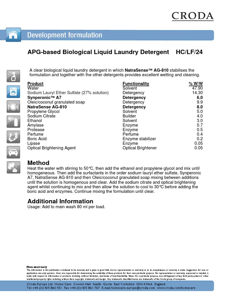 APG-based Biological Liquid Laundry Detergent HCLF24 | PDF