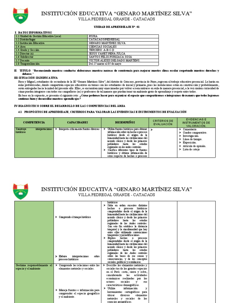 Unidad de Aprendizaje 1 Dpcc. Tercero | PDF | Aprendizaje | Evaluación