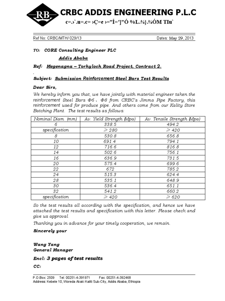 Reinforcement Steel Test Results Submission | PDF | Technology ...
