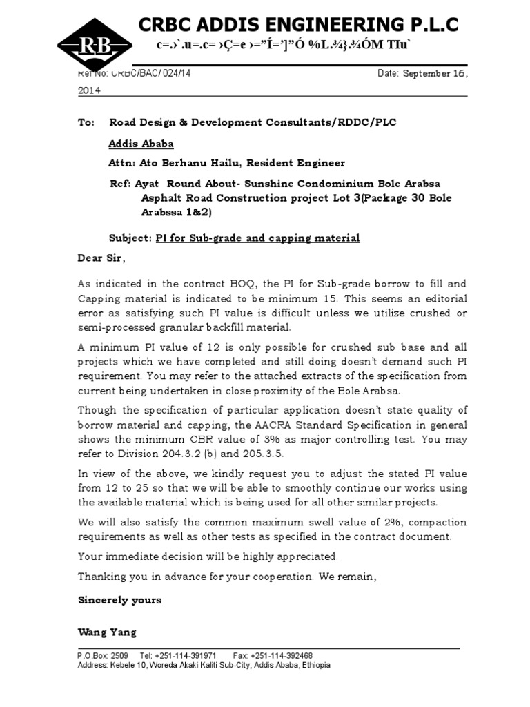 Request to Adjust PI for Road Project | PDF | Business