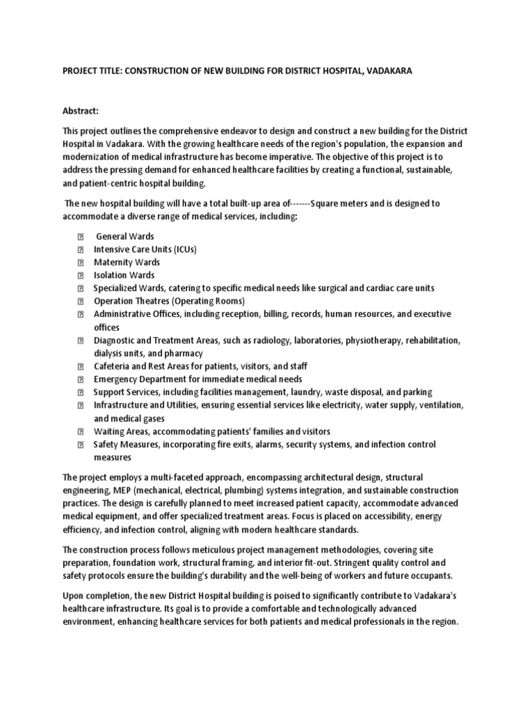 Abstract Construction of New Building For District Hospital | PDF ...