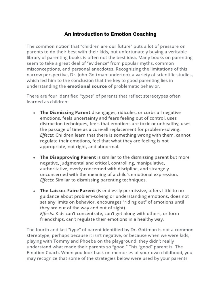 An Introduction To Emotion Coaching | PDF | Emotional Self Regulation ...