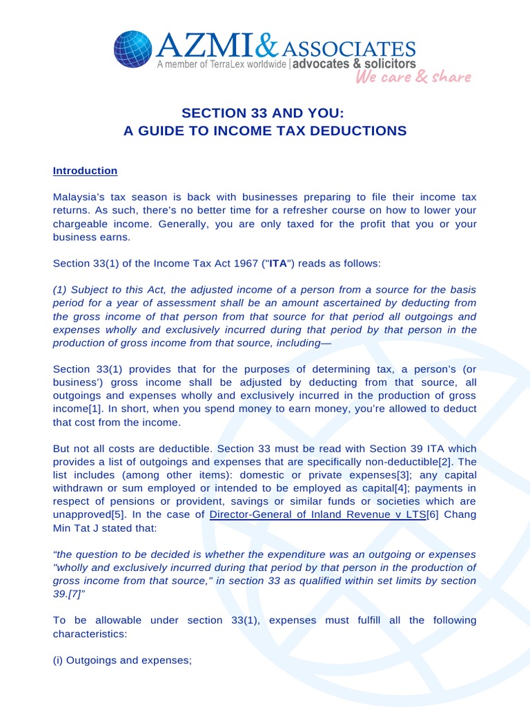 Understanding Section 33 ITA Deductions | PDF