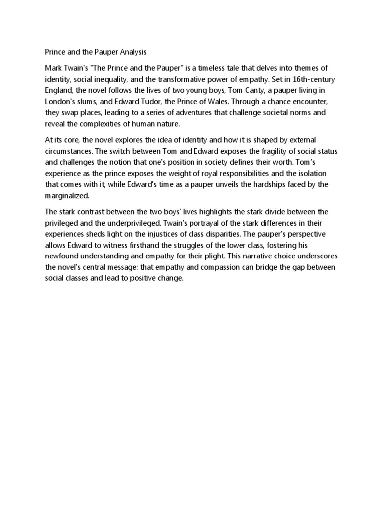 Prince and The Pauper Analysis | PDF