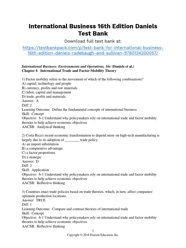 International Business 16th Edition Daniels Test Bank Download | PDF ...