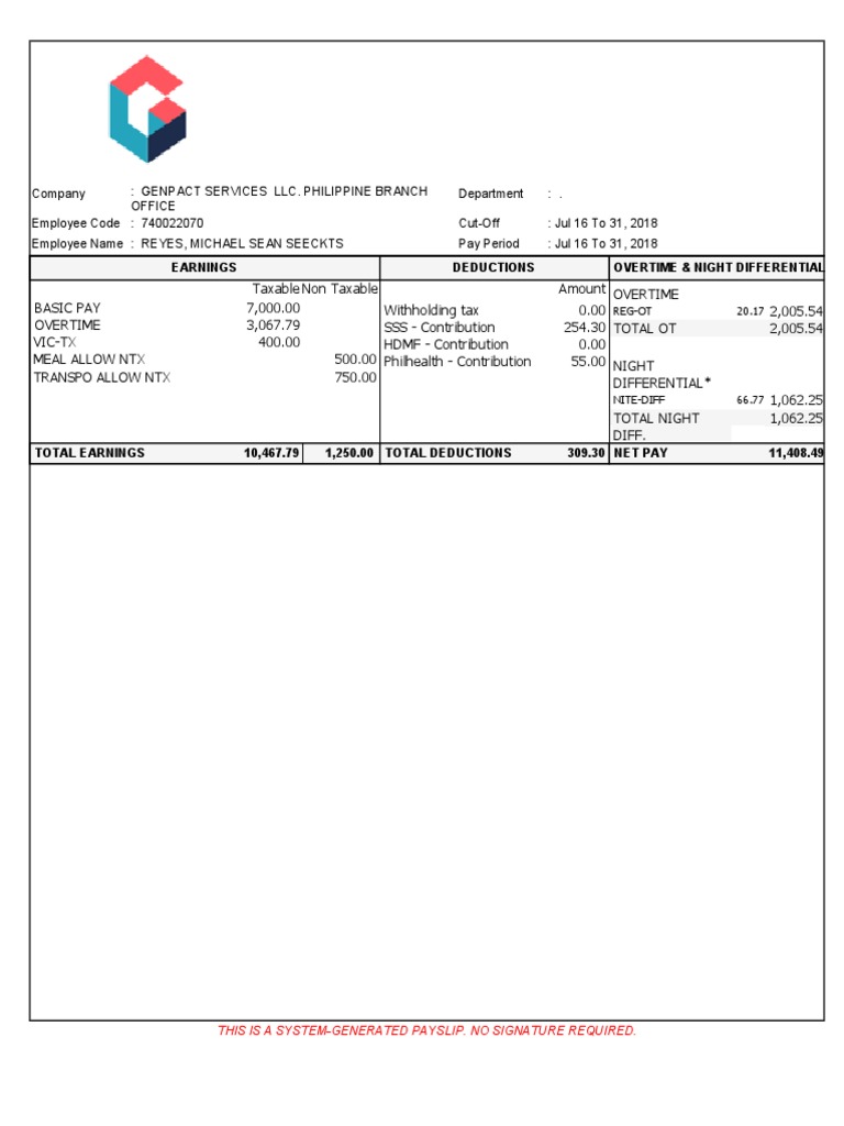 Genpact Payslip for Michael Reyes | PDF