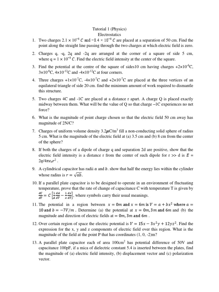 Tutorial 1 (Electrostatics) | PDF | Capacitance | Capacitor