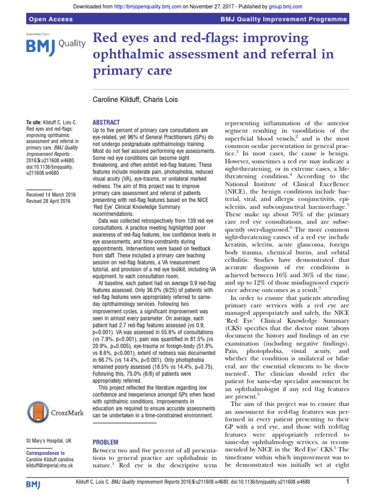 Red Eyes and Red-Flags Improving Ophthalmic Assess | PDF