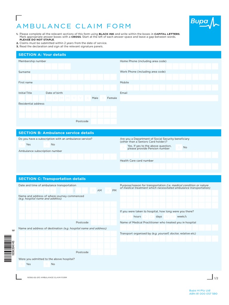 Ambulance Claim Form | PDF