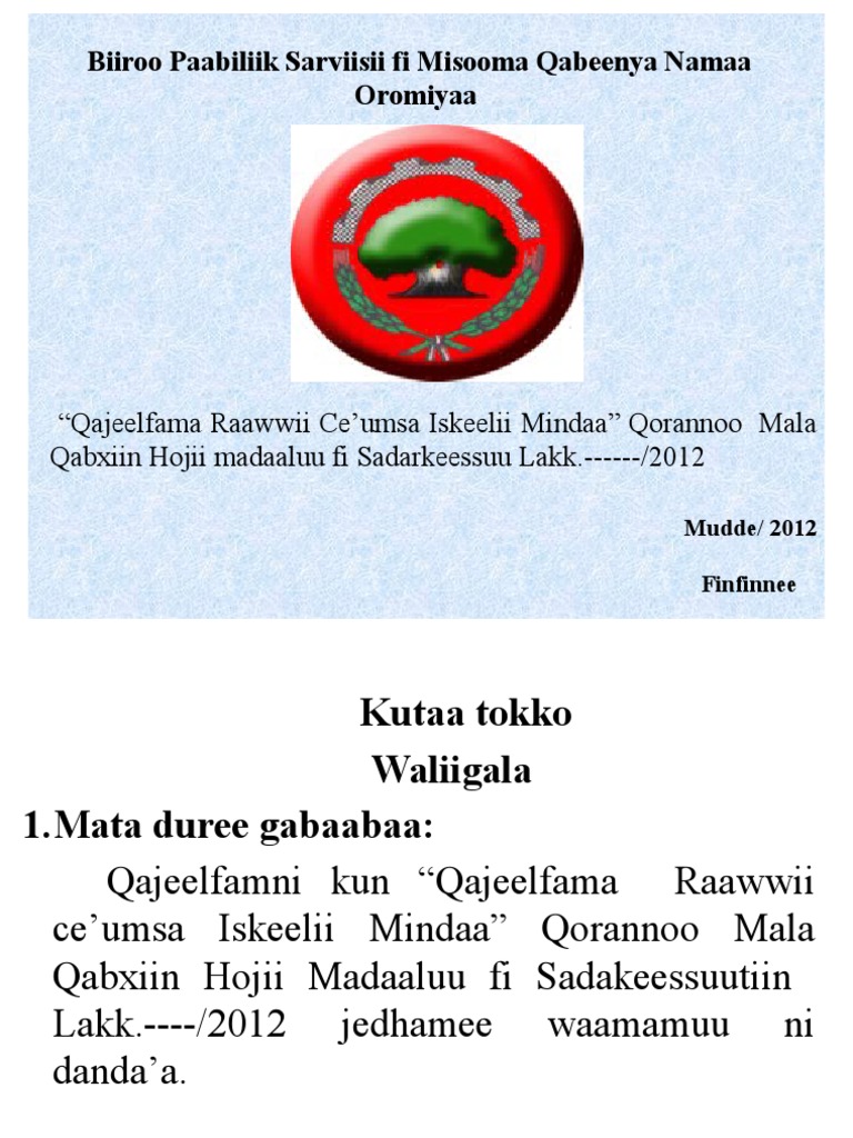 Qajeelfama Raawwii Ce'umsa Iskeelii Mindaa 2012 | PDF
