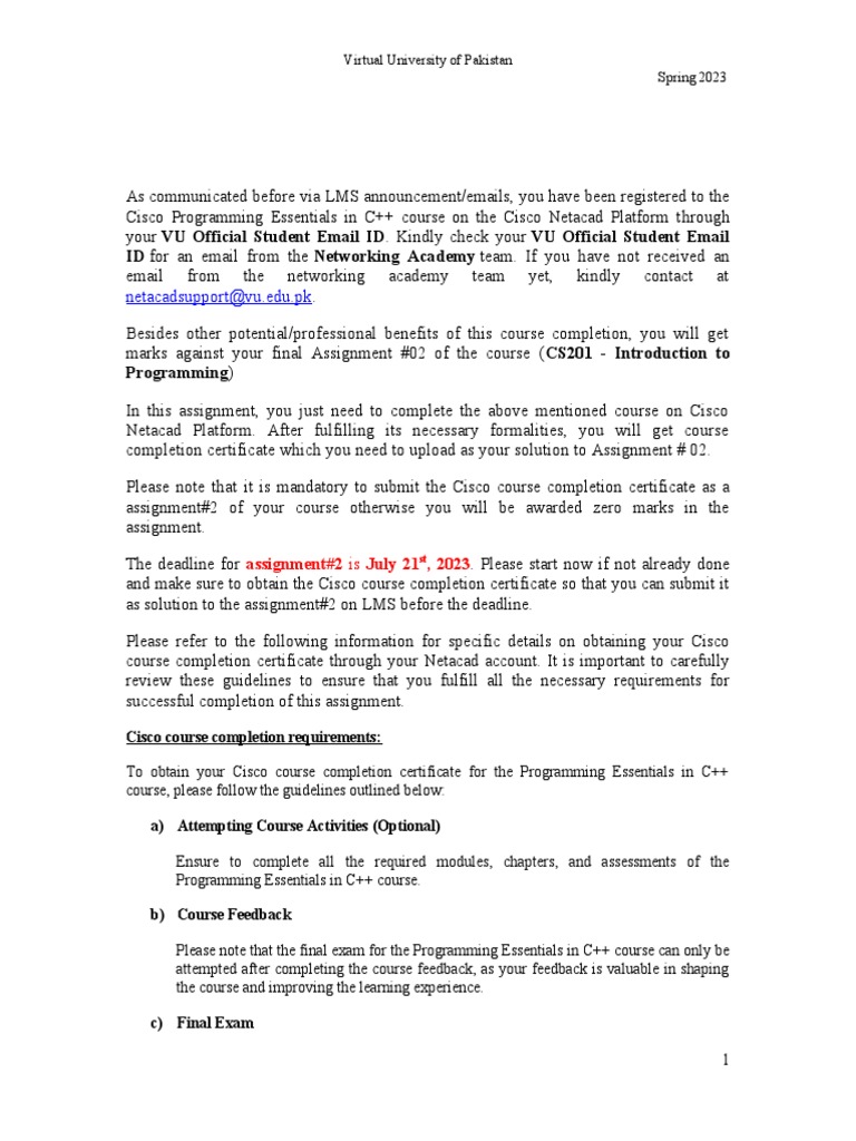 Cisco Course Completion for CS201 Assignment | PDF | Business | Computers