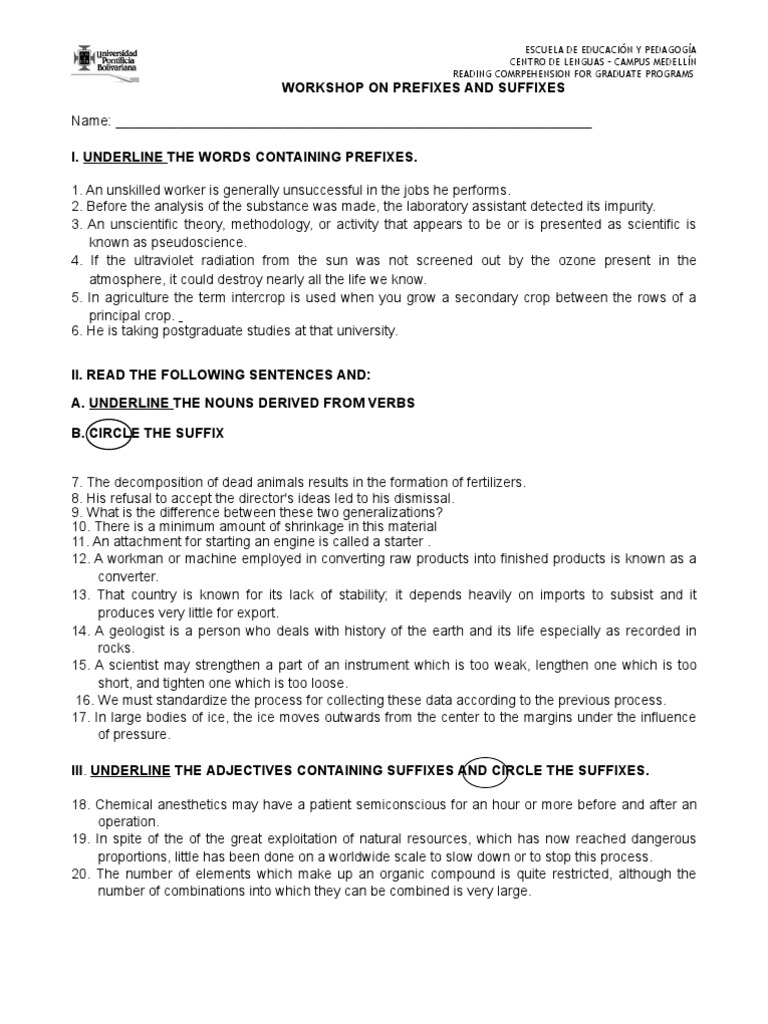 Prefixes and Suffixes Workshop Guide | PDF | Morphology | Onomastics