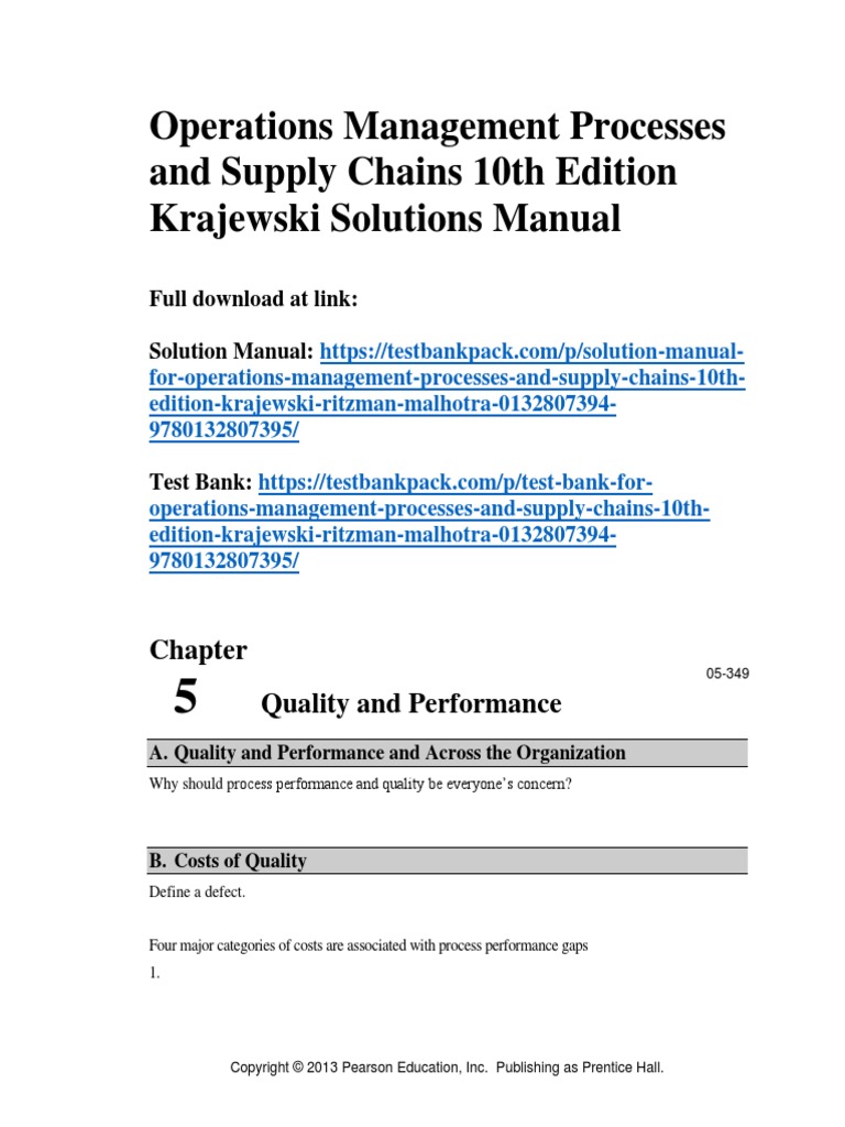 Operations Management Processes and Supply Chains 10th Edition Krajewski Solutions Manual 1 | PDF