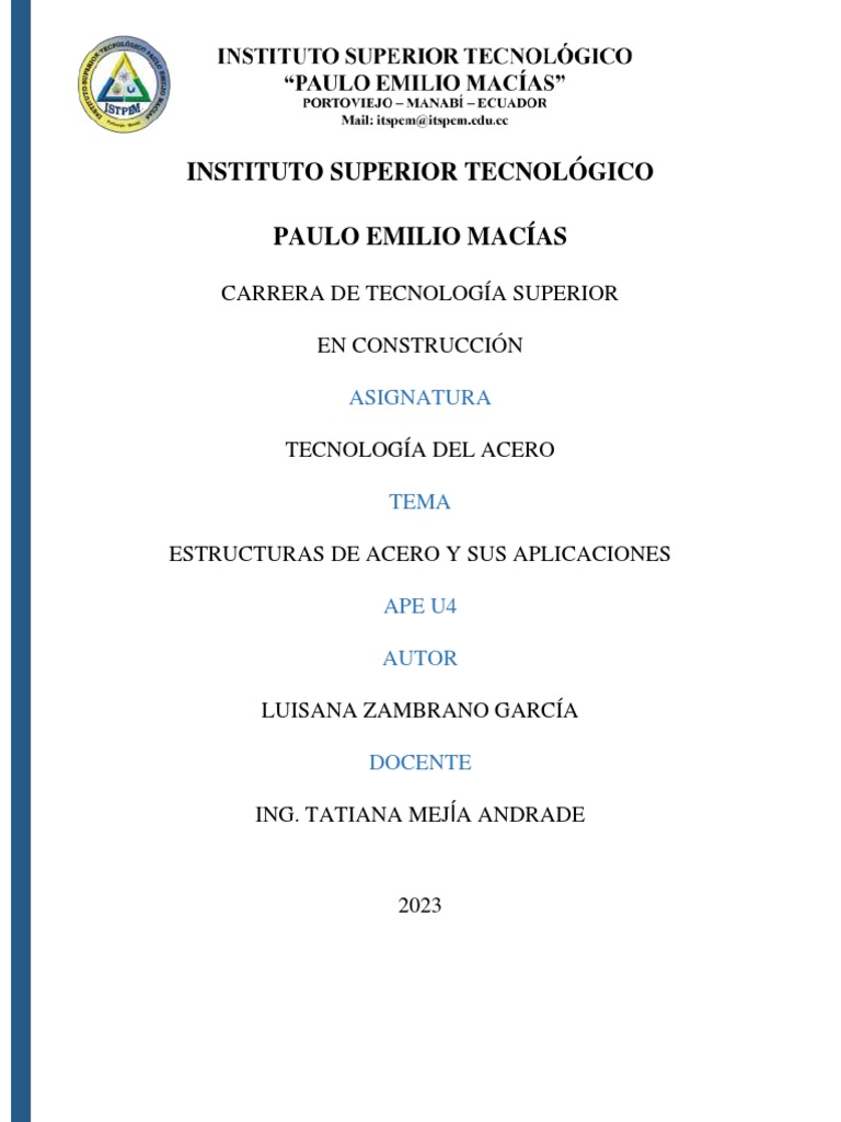 Ape - U4 - Estructuras de Acero y Sus Aplicaciones | PDF