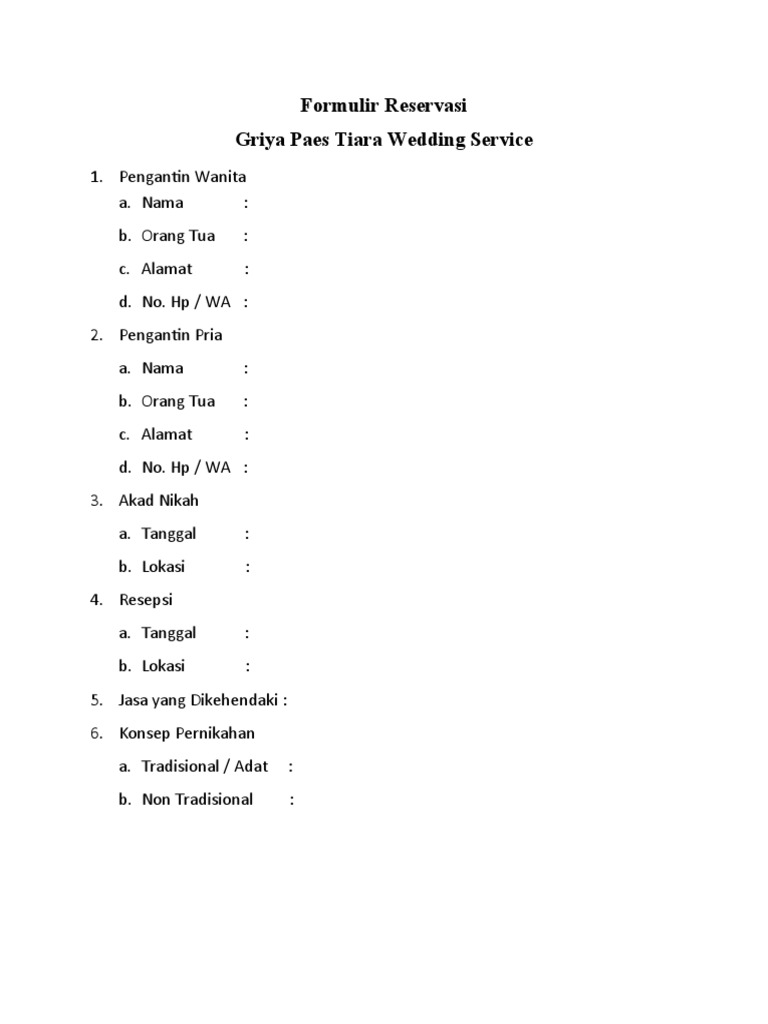 Formulir Reservasi | PDF