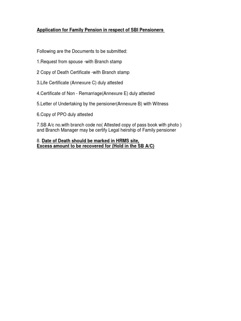 SBI Family Pension Forms New | PDF