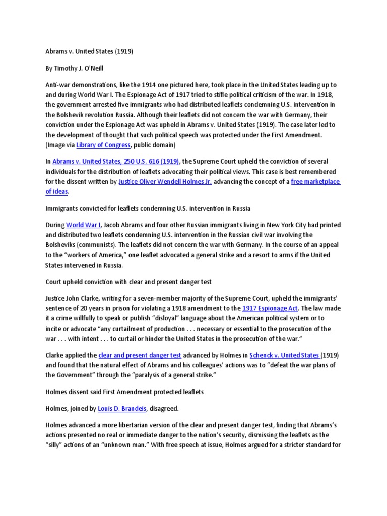 Abrams VS Us | PDF | Civil Rights And Liberties | United States Public Law